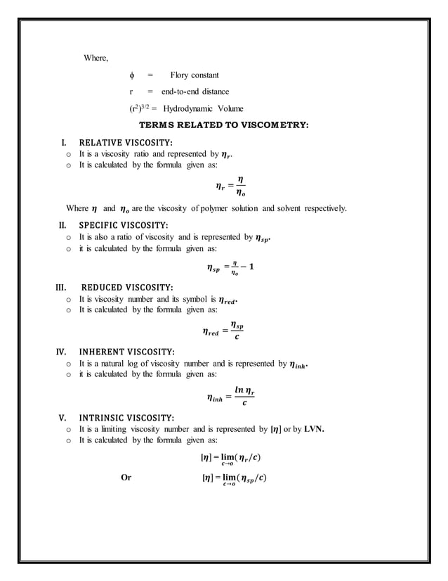 Molecular weight determination of polymers by viscometry | DOCX ...