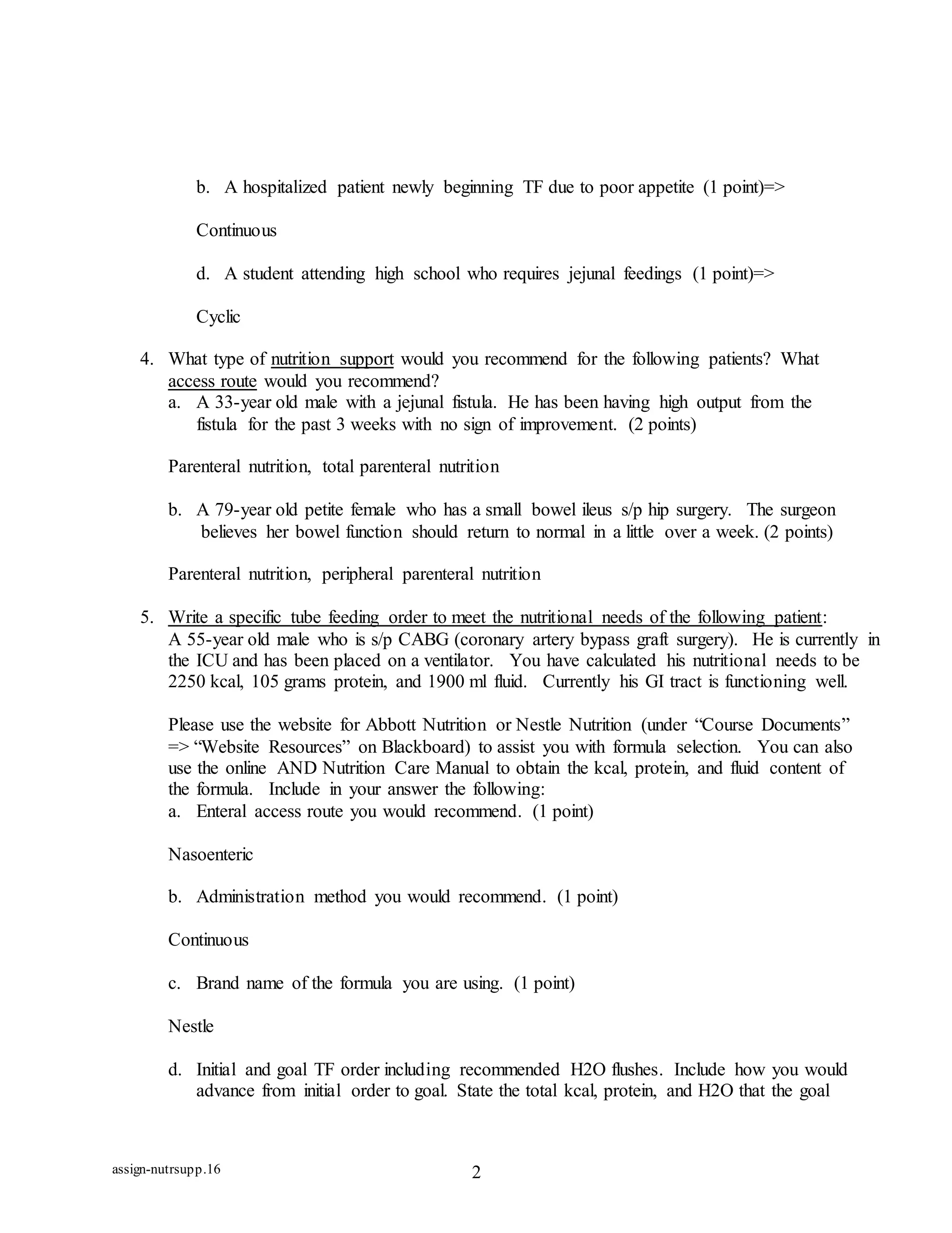 Nutrition Support Case Study Worksheet | DOCX