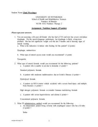 Nutrition Support Case Study Worksheet | DOCX