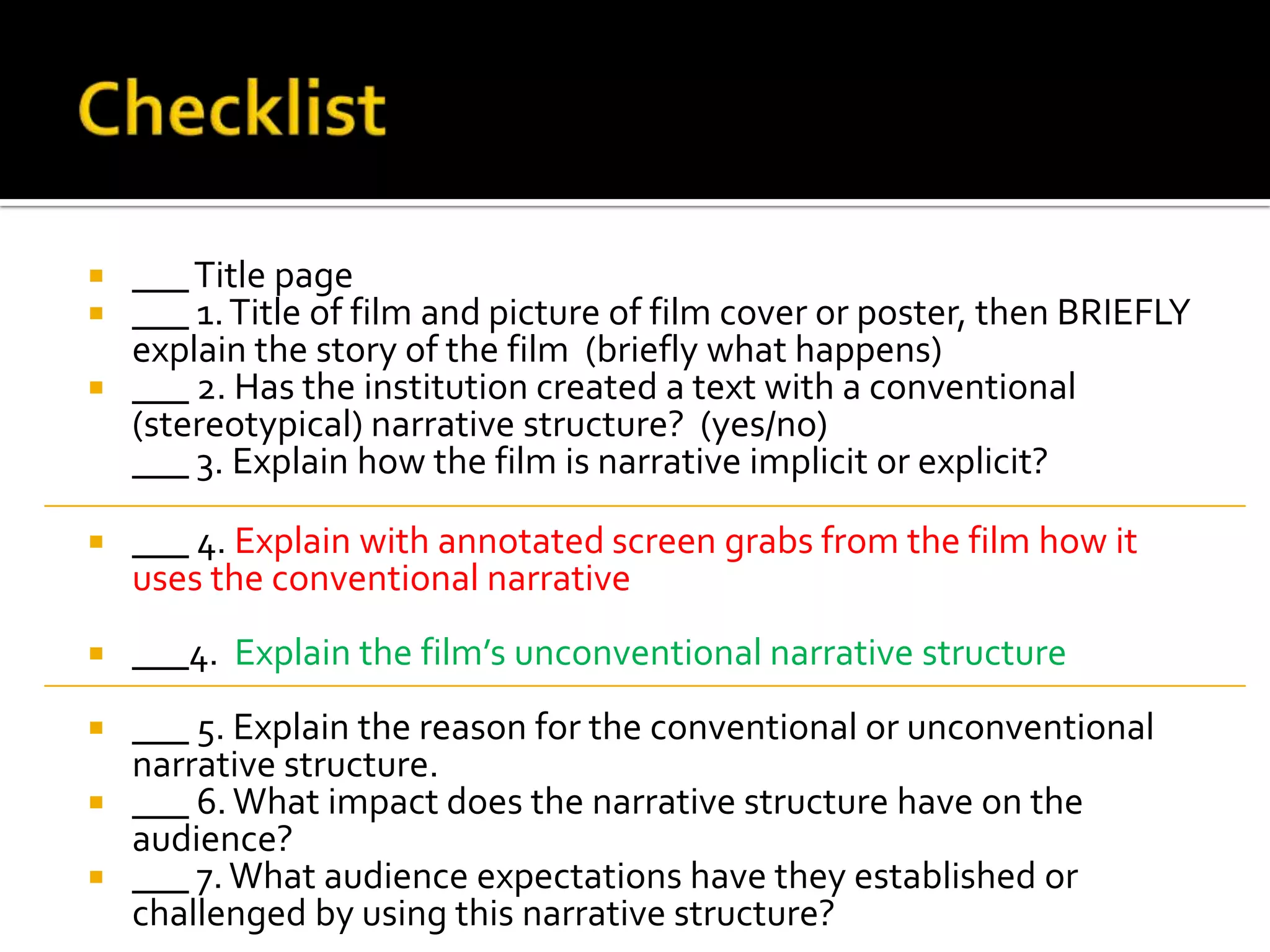 Assign 14 narrative structure analysis in a film | PPTX | Genres