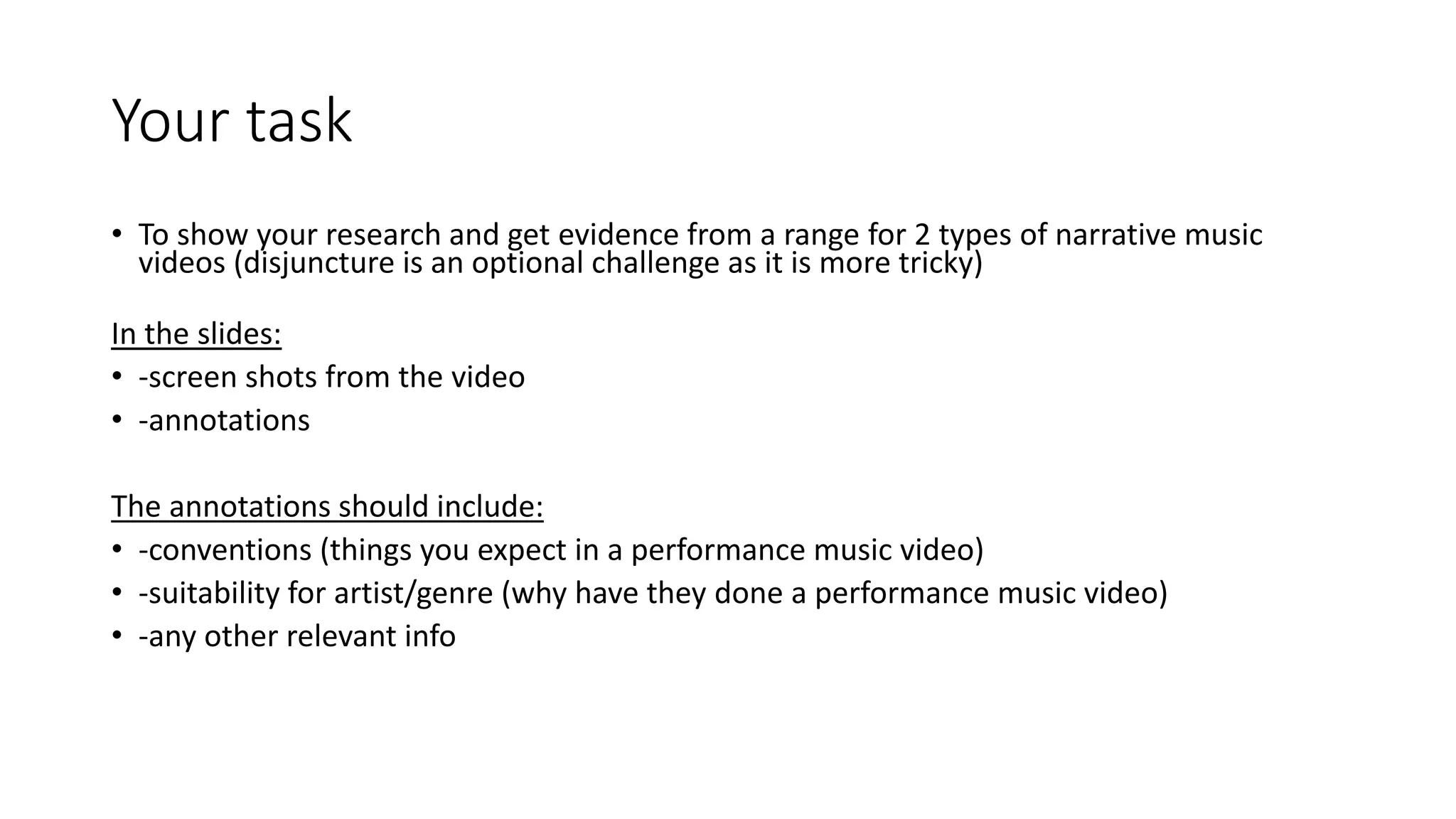 Assign 3 narrative music videos | PPTX