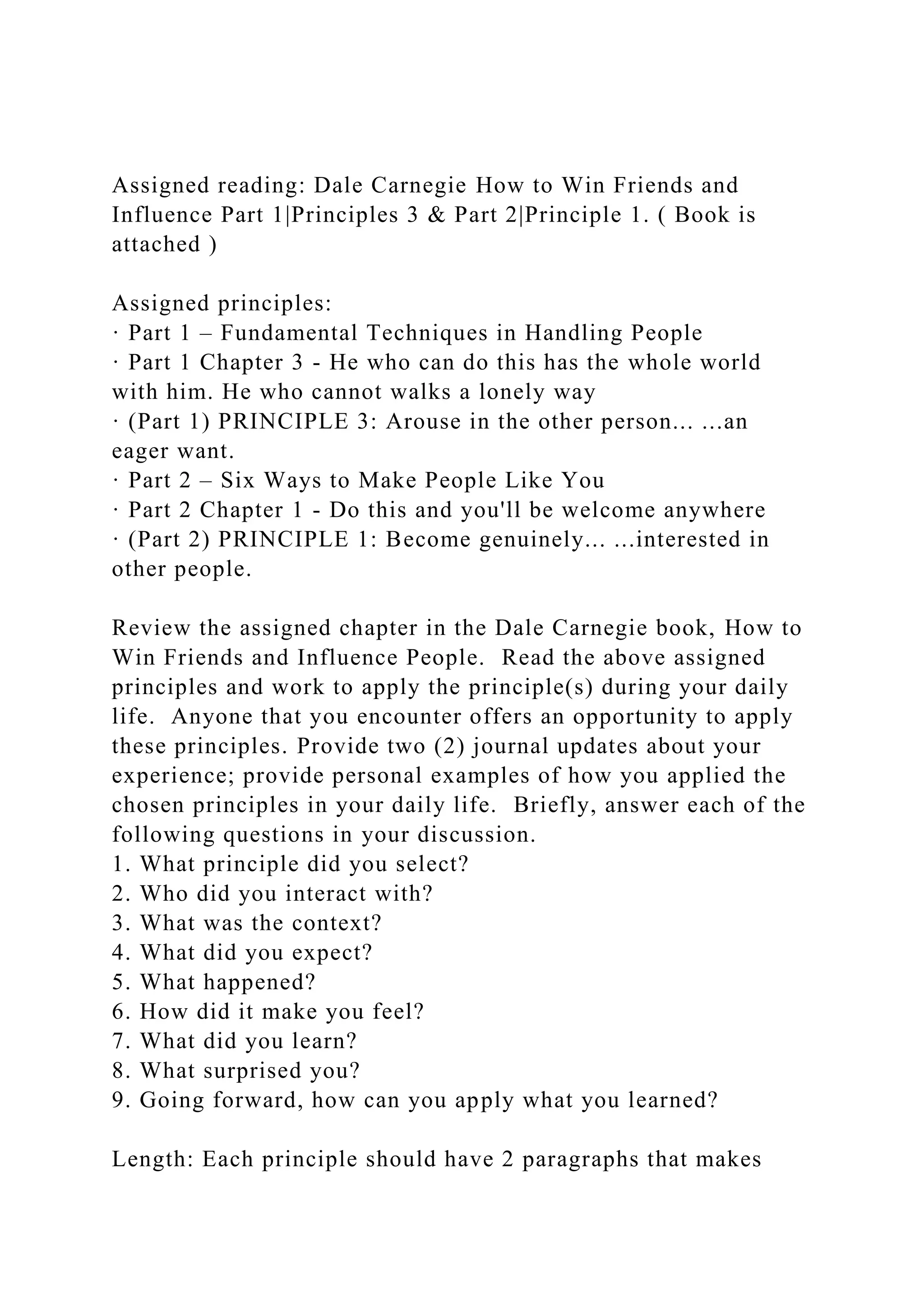 Assigned reading Dale Carnegie How to Win Friends and Influence P.docx