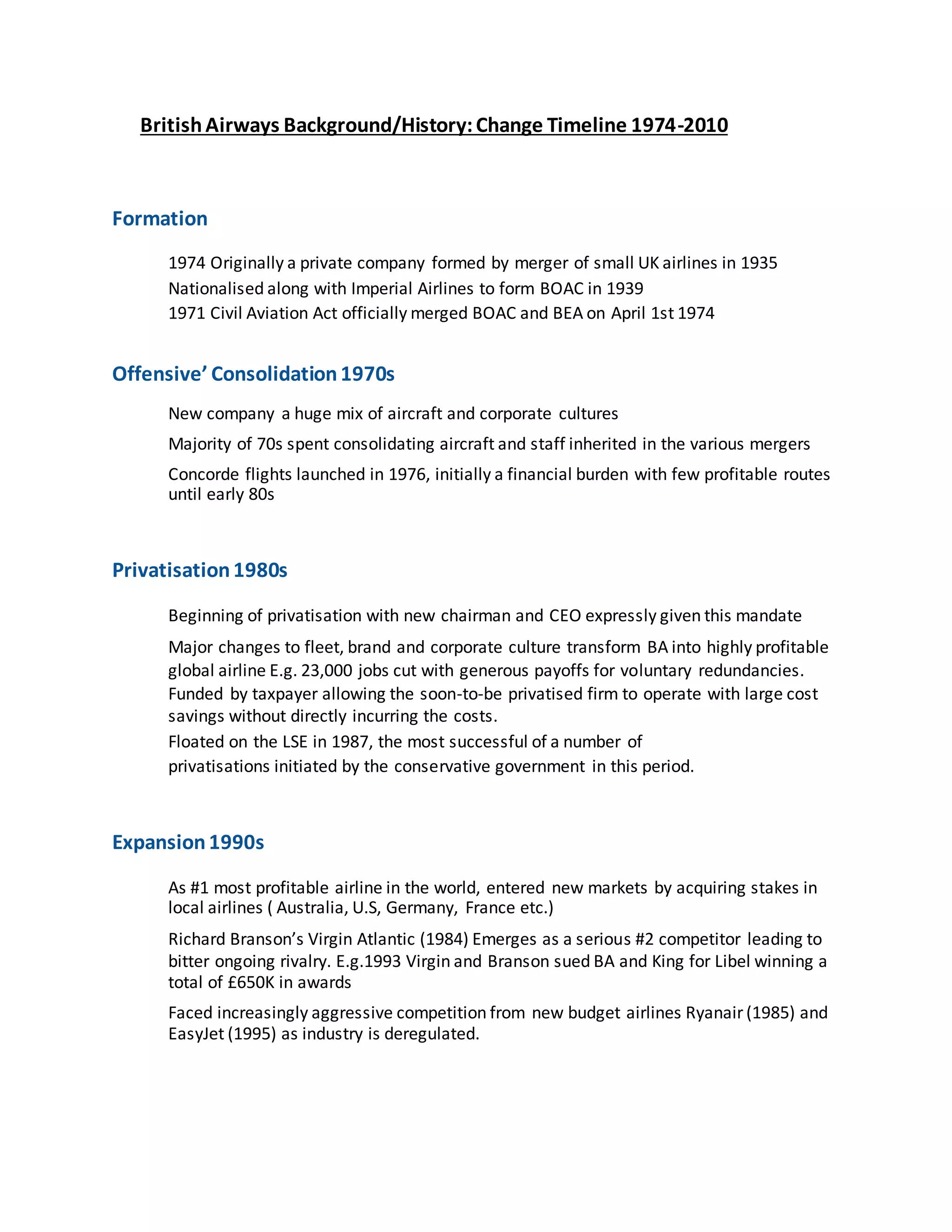 Cultural change in British Airways- A change story | DOCX