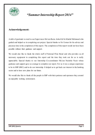 internship report on the Procedure Of prize bond management in SBP(BSC ...