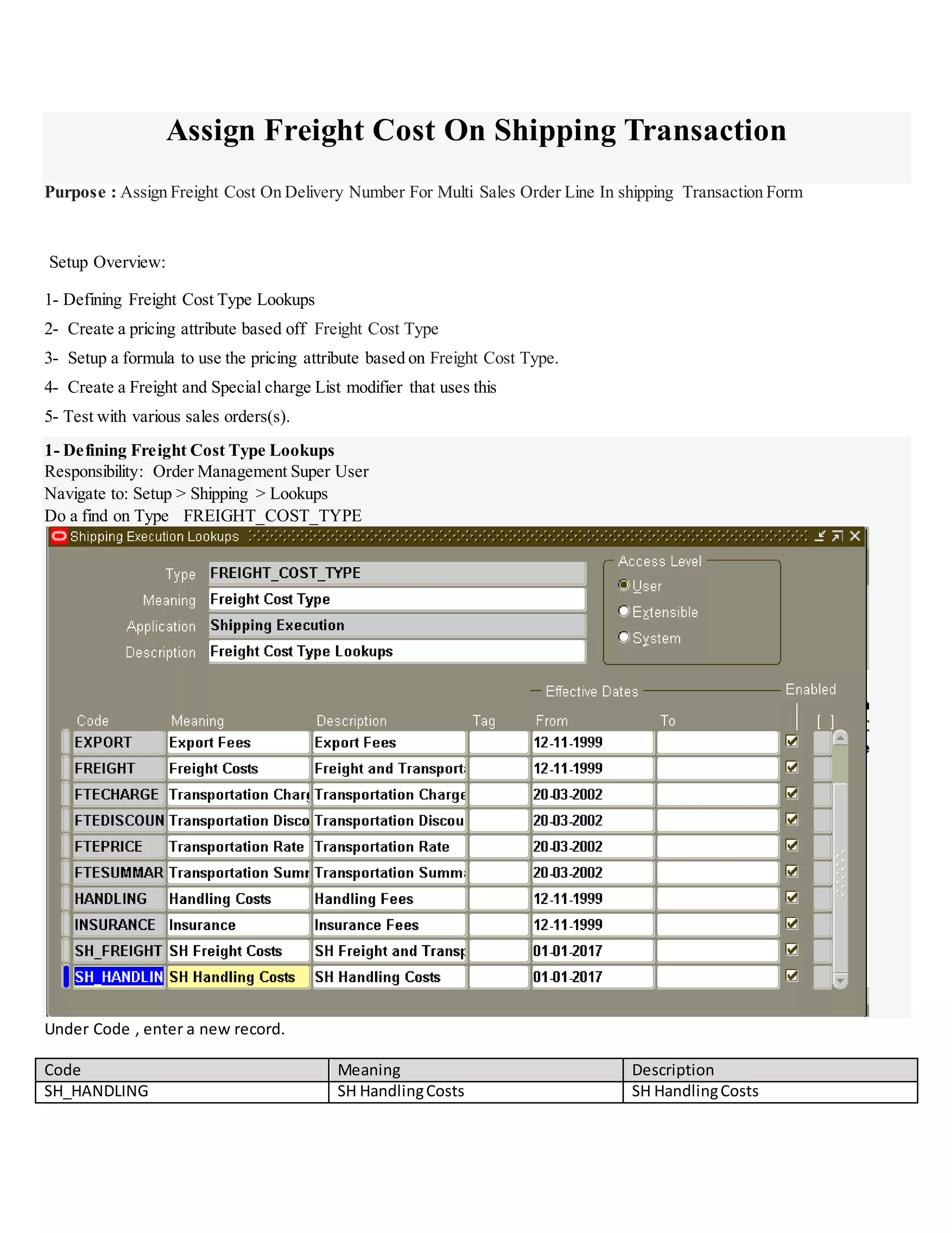 Oracle Order Management (Assign freight cost on shipping transaction ...
