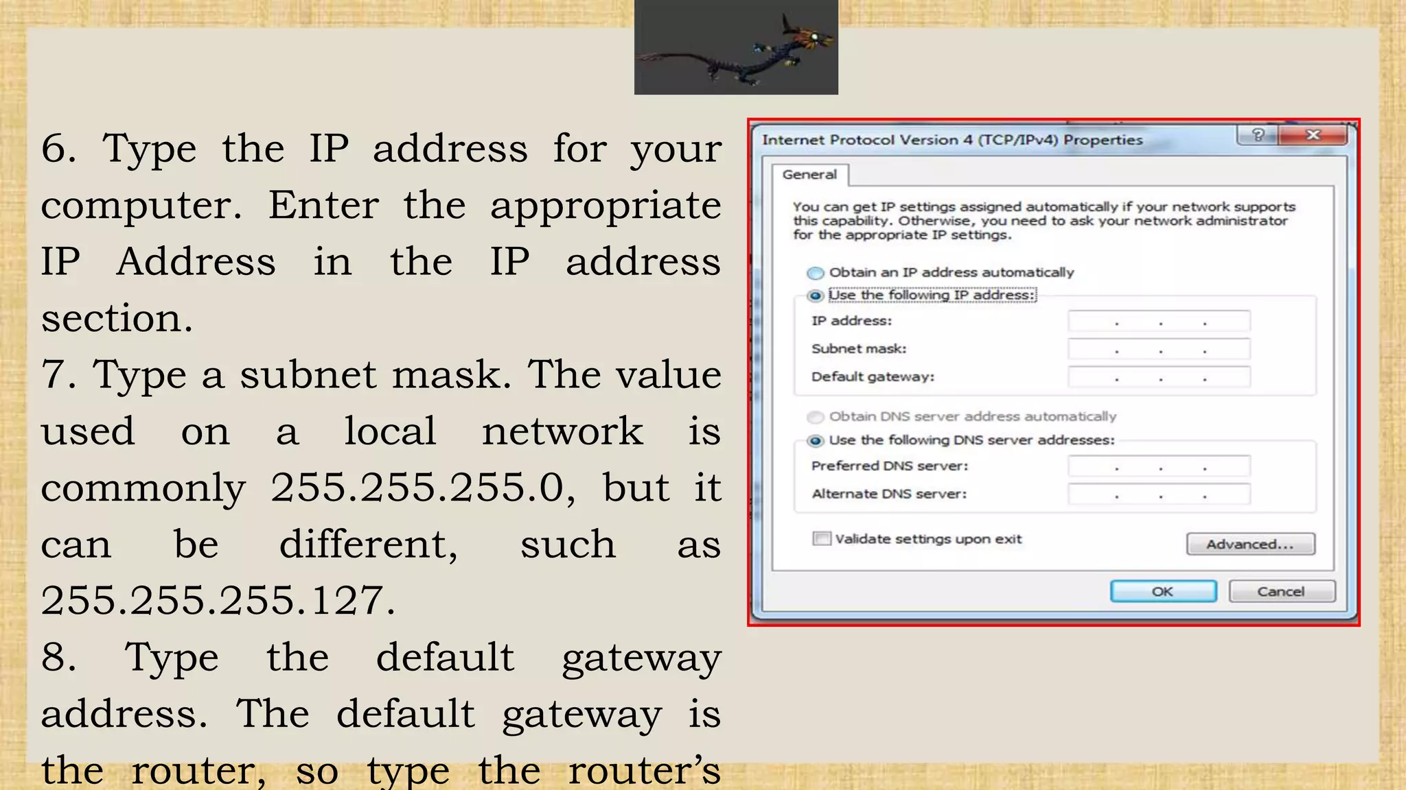 Assigning a static ip address (e l jb) | PPT