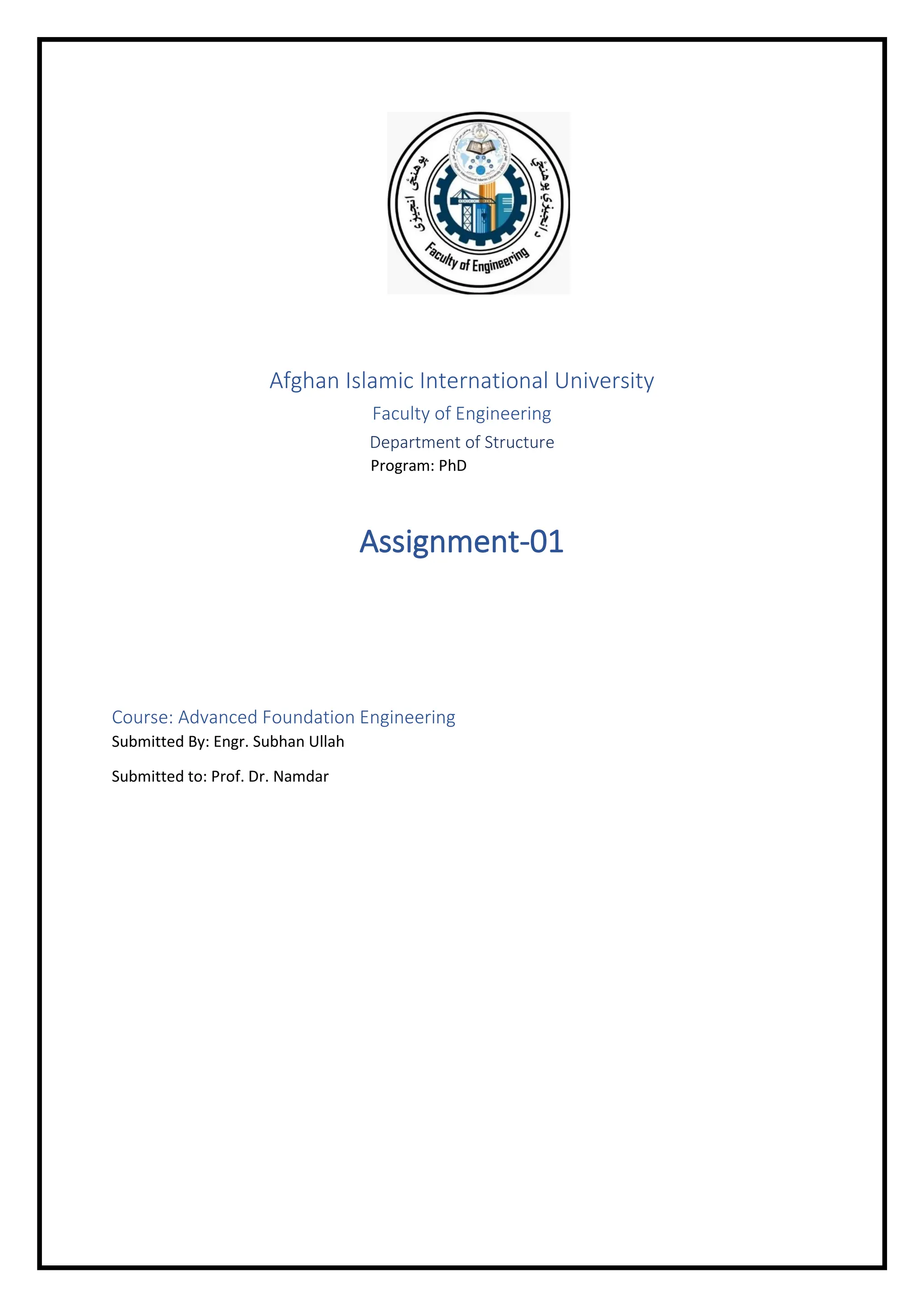 Assignment-01. geotechnical engineering coursepdf | PDF