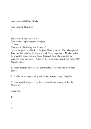 Assignment 1-case study assignment questionplease re | PDF