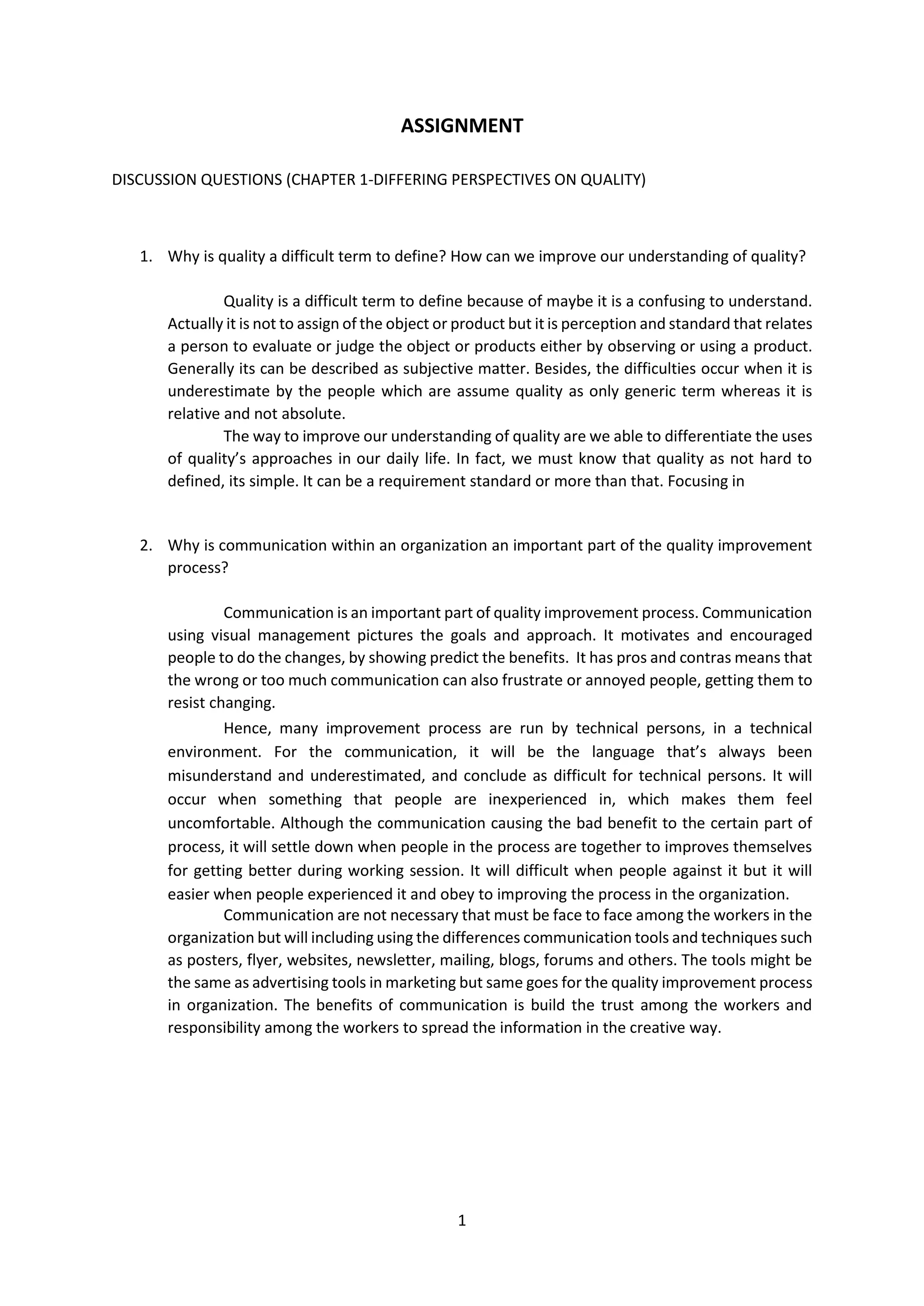 question and answer about quality control | DOCX