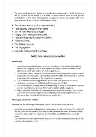 JAPANESE CONTRIBUTION TO PRODUCTION (OPERATION) MANAGEMENT | PDF