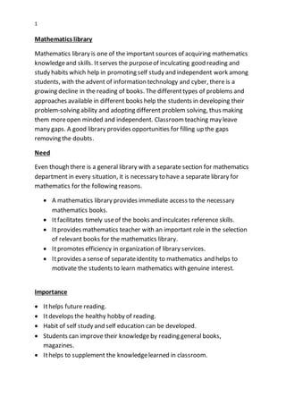 Mathematics Laboratory,Club,Library | DOCX