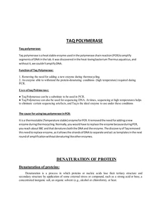 Protein Structure, Protein Denaturation, Taq Polymerase | DOCX