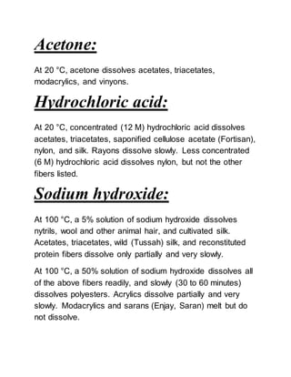 Microscopic View of fibers and their identification , solubility test ...