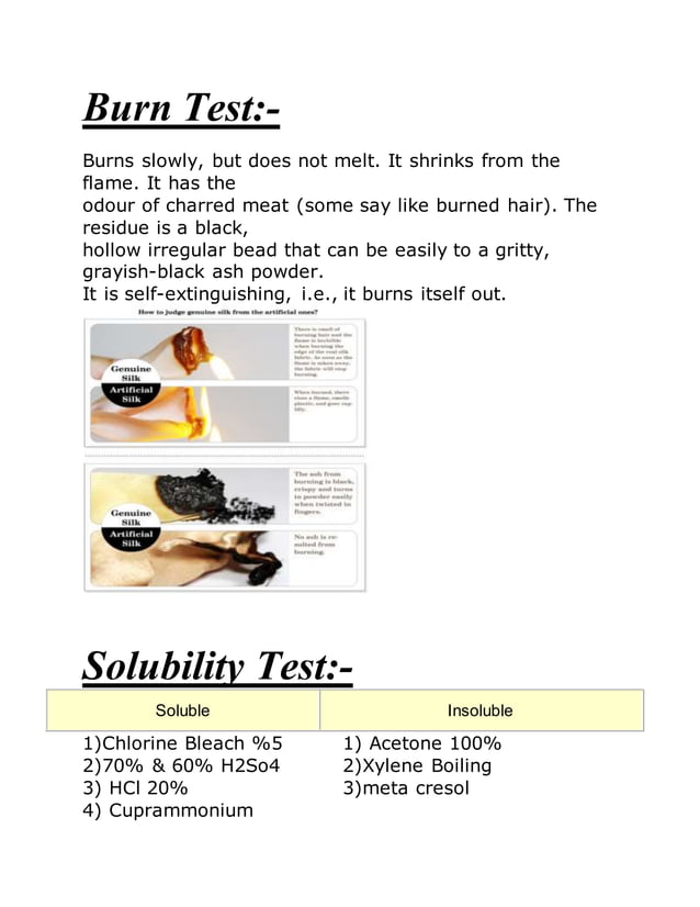 Microscopic View of fibers and their identification , solubility test ...