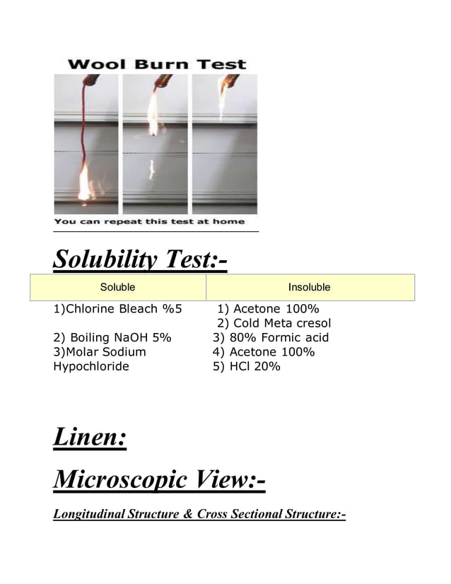 Microscopic View of fibers and their identification , solubility test ...
