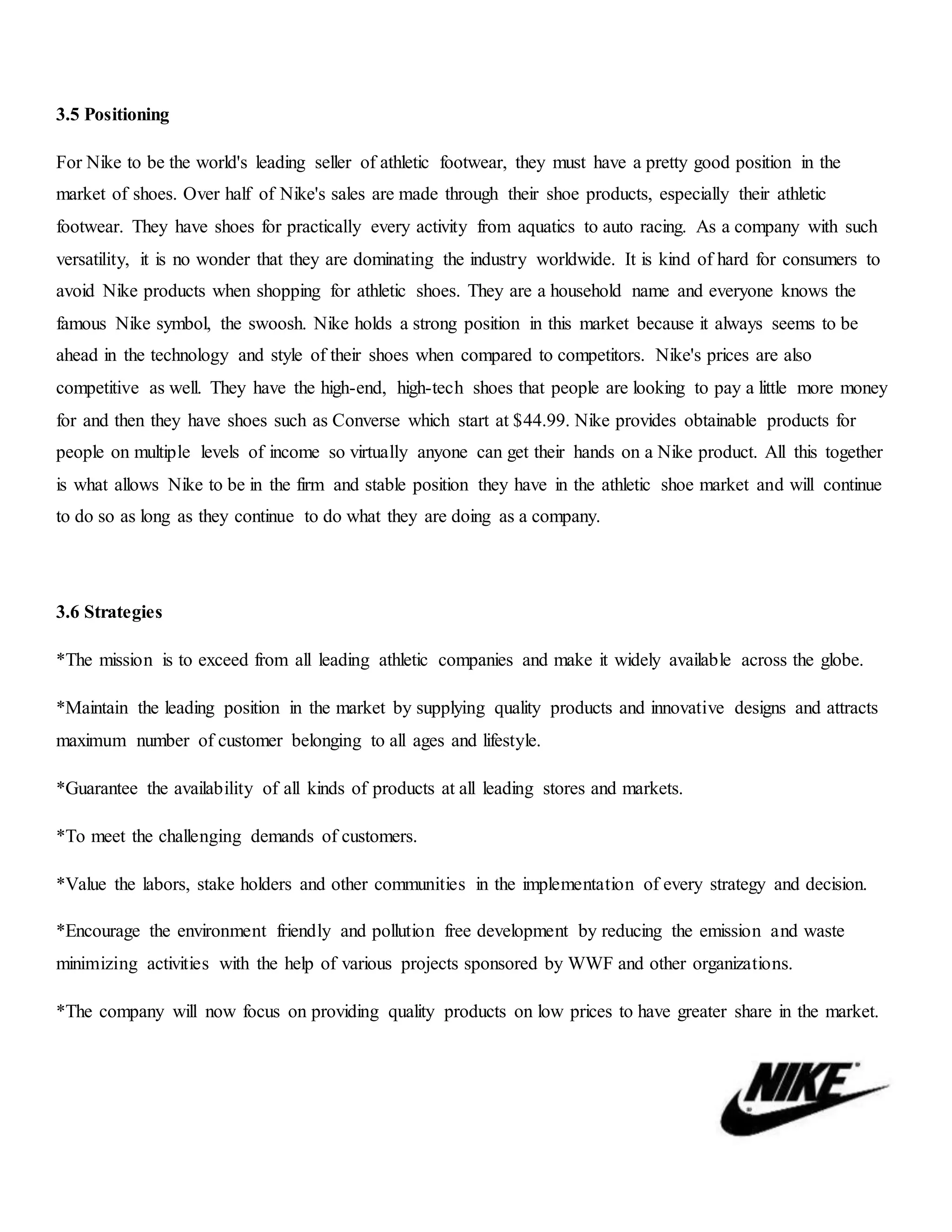 Assignment on Marketing Plan of Nike shoes | DOCX