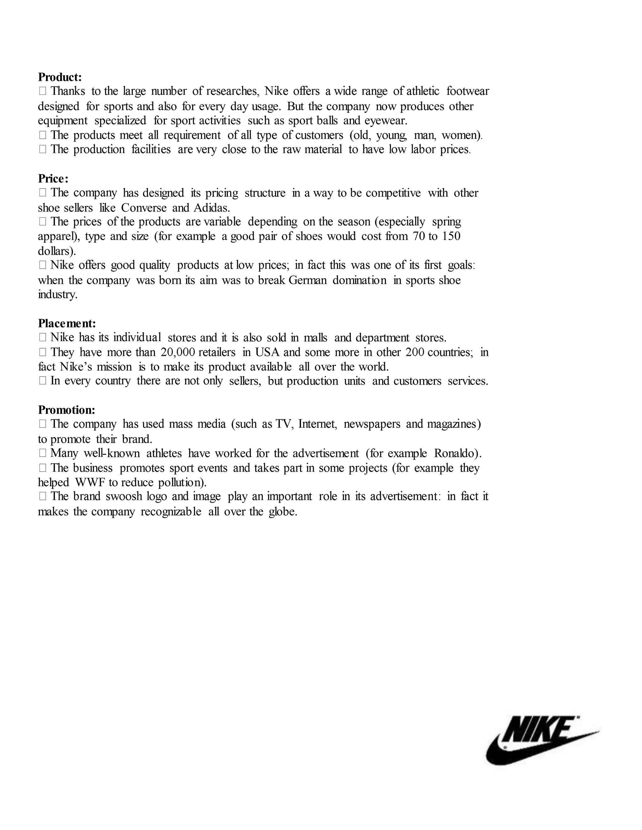 Assignment on Marketing Plan of Nike shoes | DOCX