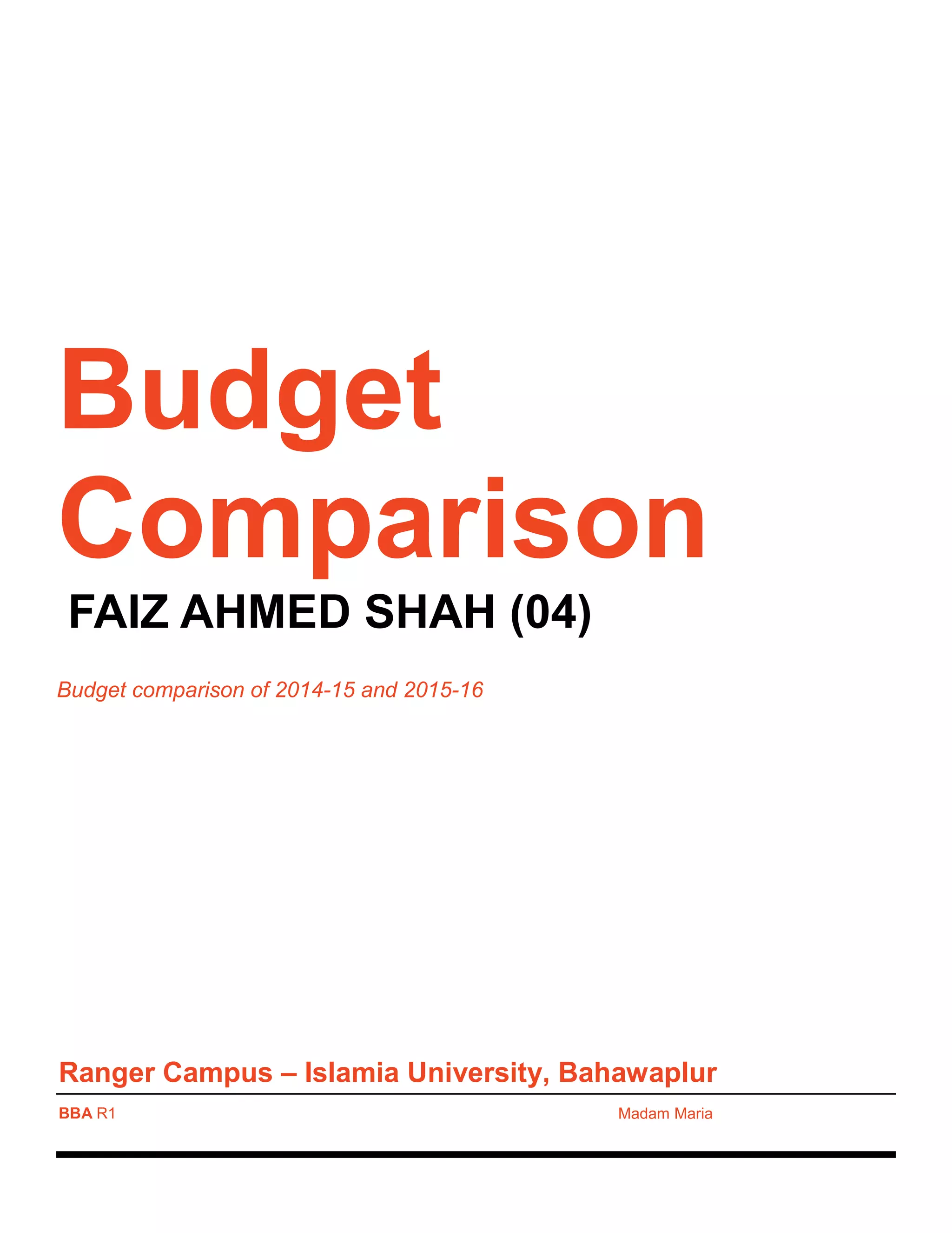 Comparison of budget 2014-15 and 2015-16 (pakistan) | PDF