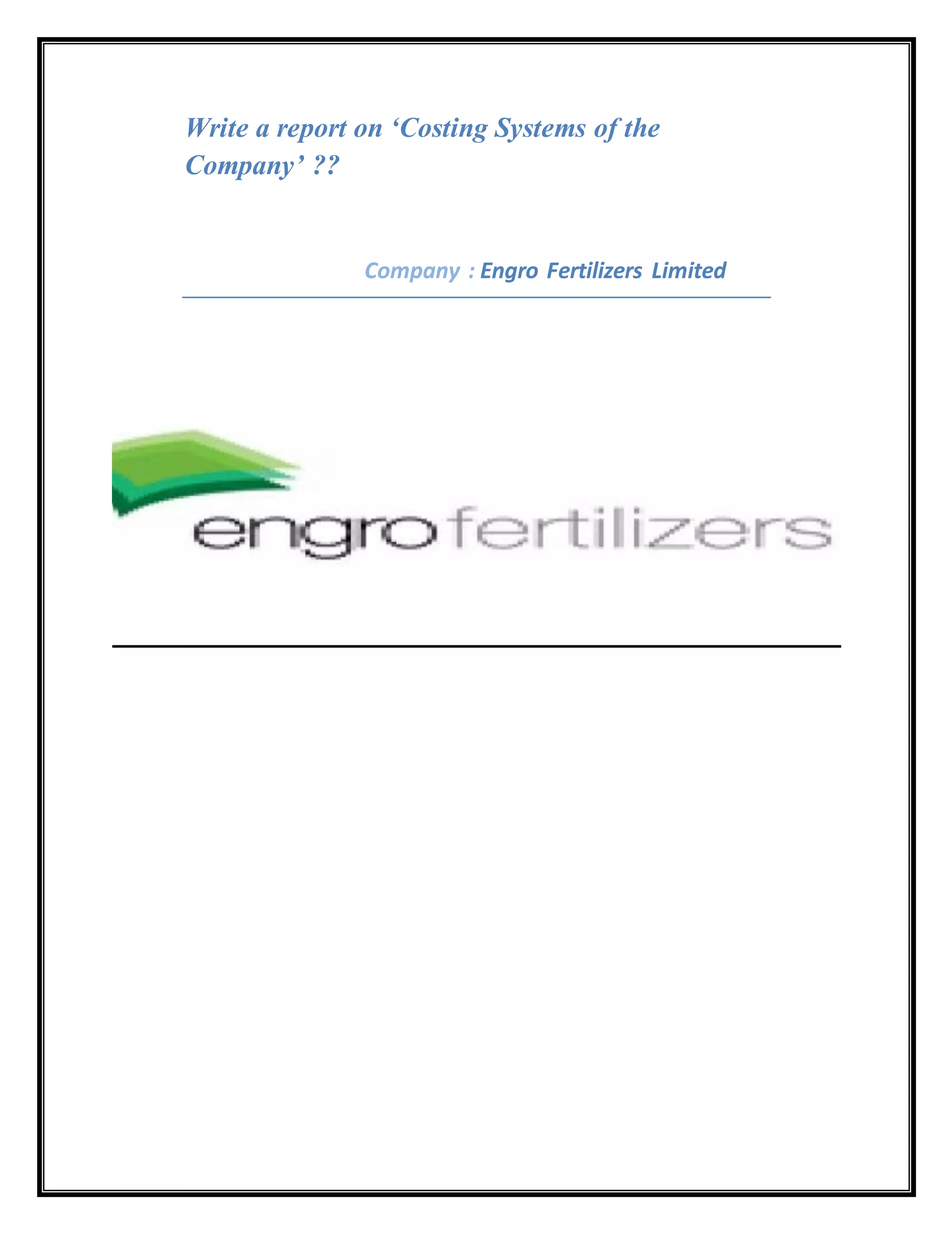 Engro Fertilizer limited cost analsis | PDF