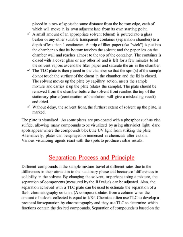 Thin layer chromatography Assignment | DOCX | Chemistry | Science