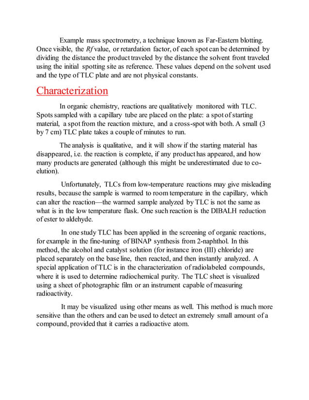 Thin layer chromatography Assignment | DOCX | Chemistry | Science