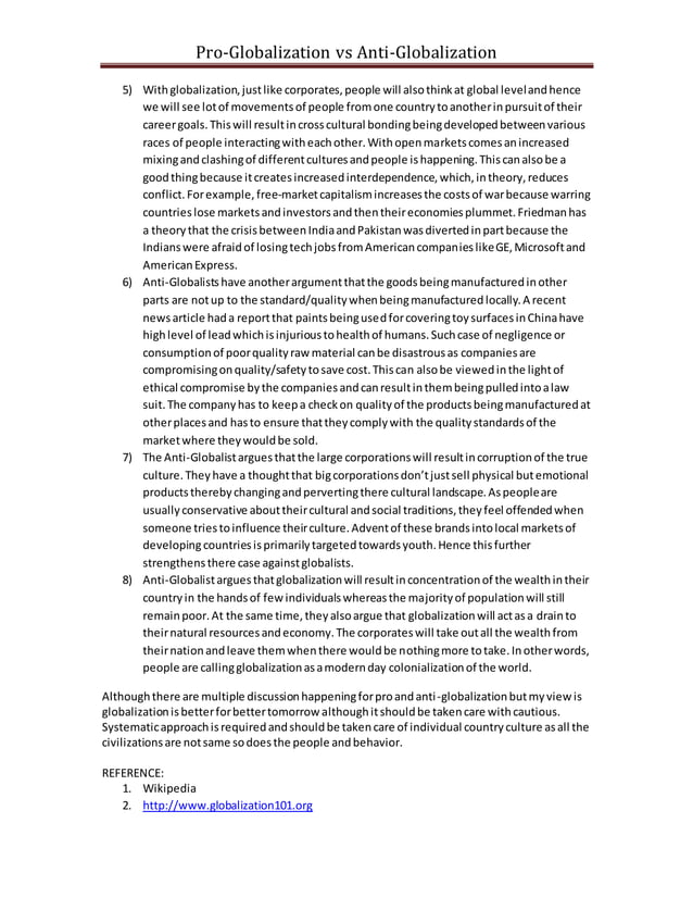 GLOBLIZATION PRO VS ANTI | PDF