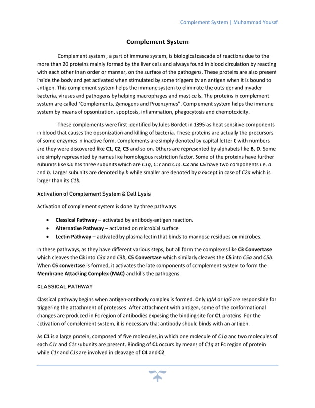 Complement System in Immunology- Immunology | PDF