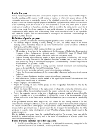 public purpose under land acqustgion act,2013 | DOCX