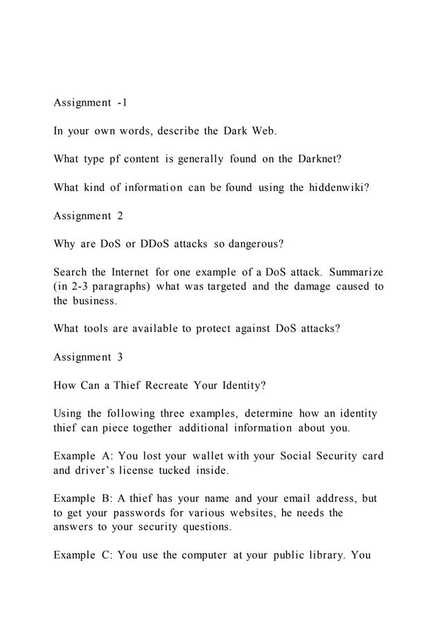 Assignment -1 In your own words, describe the Dark Web.W | DOCX