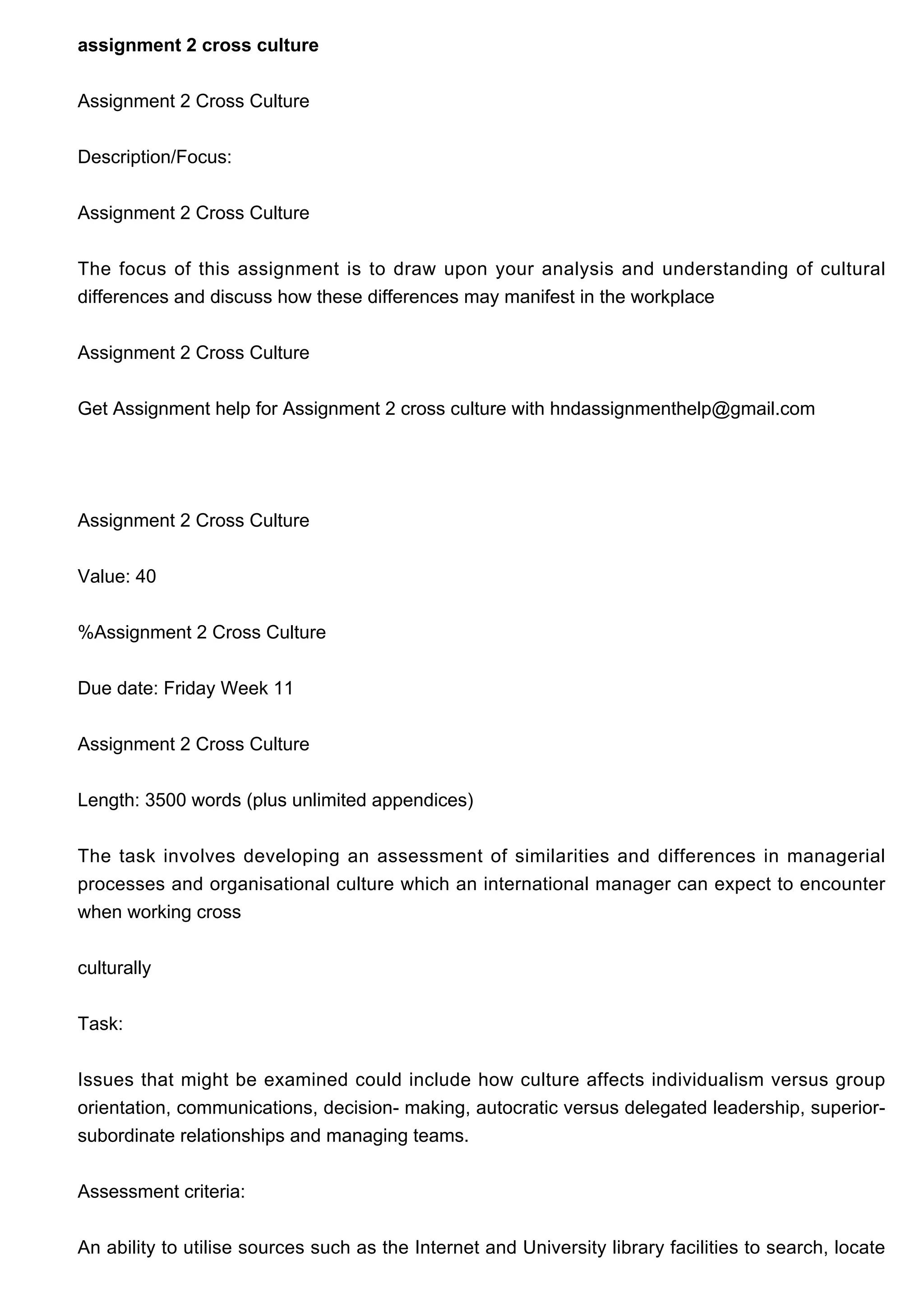 Assignment 2 Cross Culture | PDF