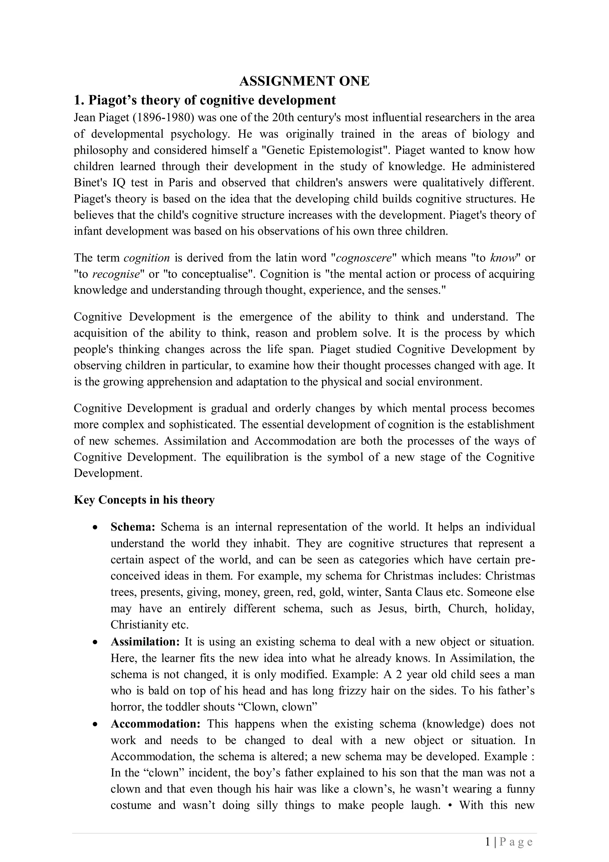 Nature and nurture, Piagot’s theory of cognitive development, Freud’s psychoanalytical ...