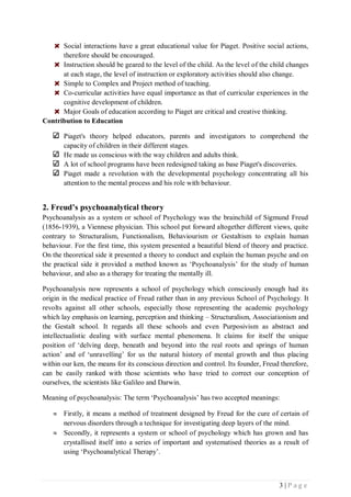 Nature and nurture, Piagot’s theory of cognitive development, Freud’s psychoanalytical ...