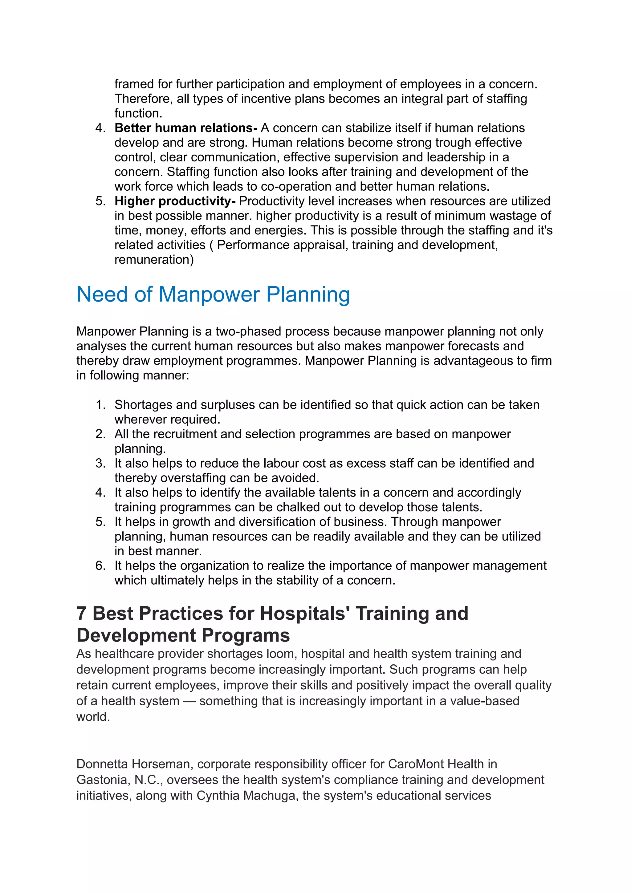 training programe of manpower in hospital | PDF