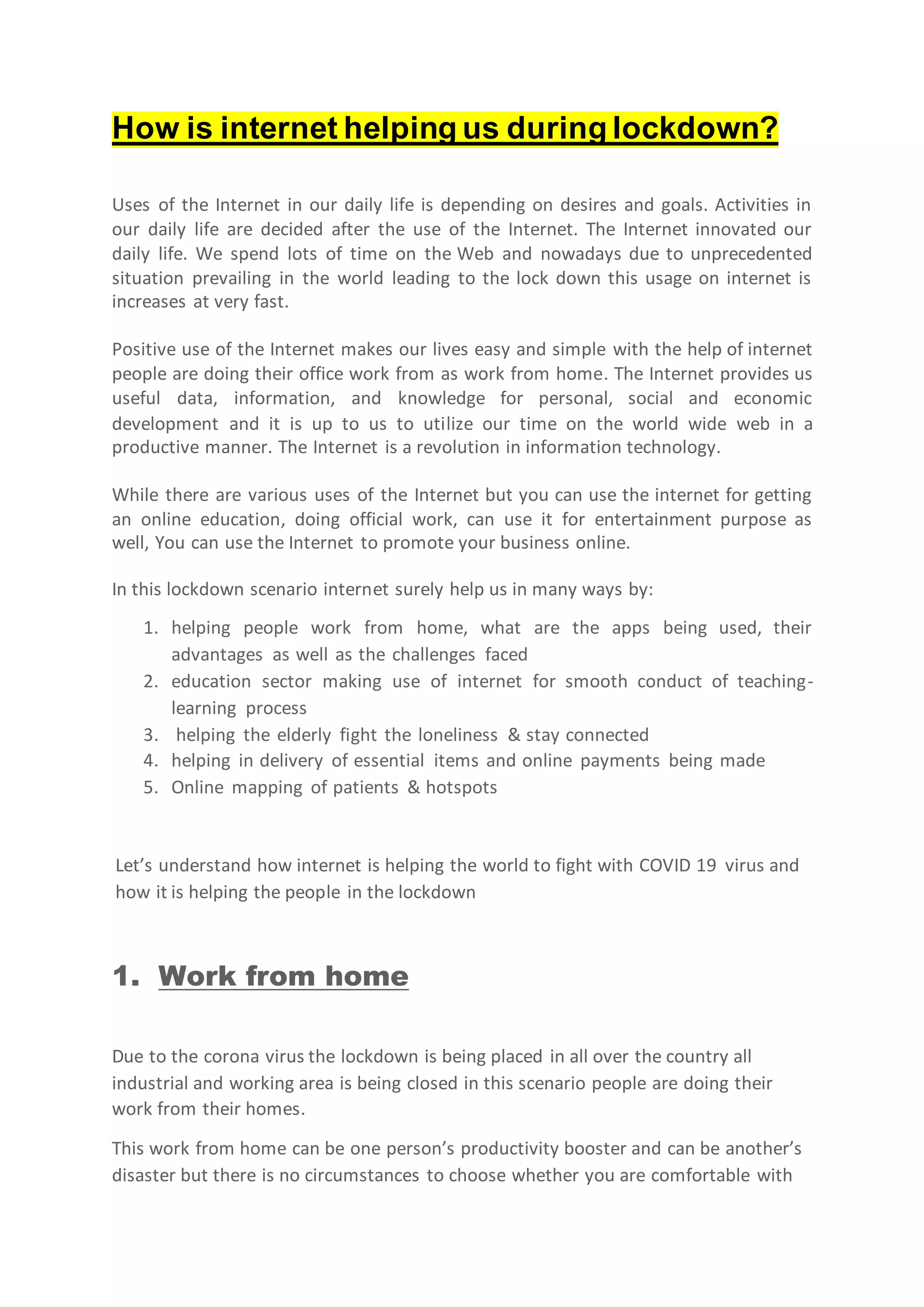 how internet helping us during lockdown | PDF