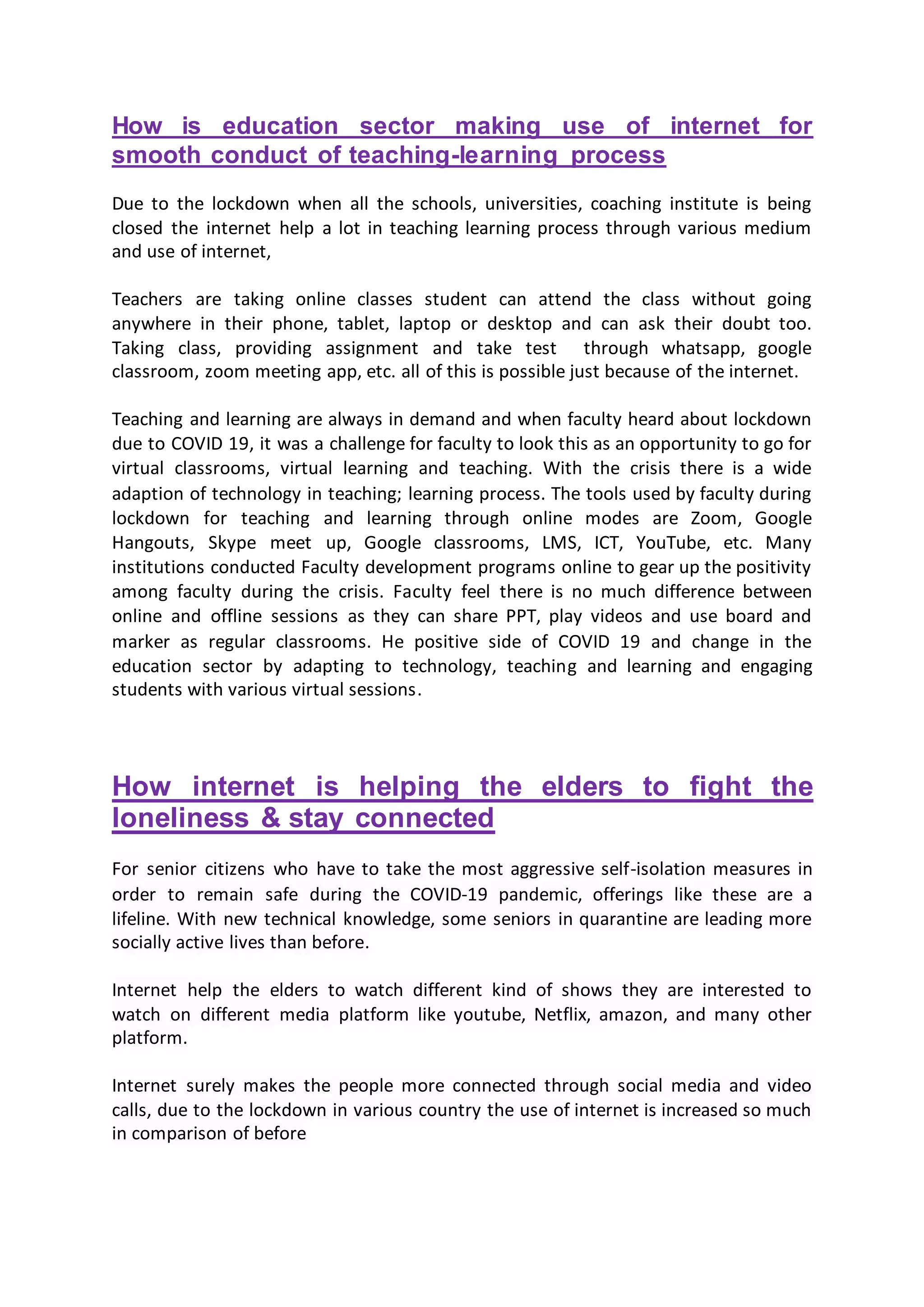 how internet helping us during lockdown | DOCX