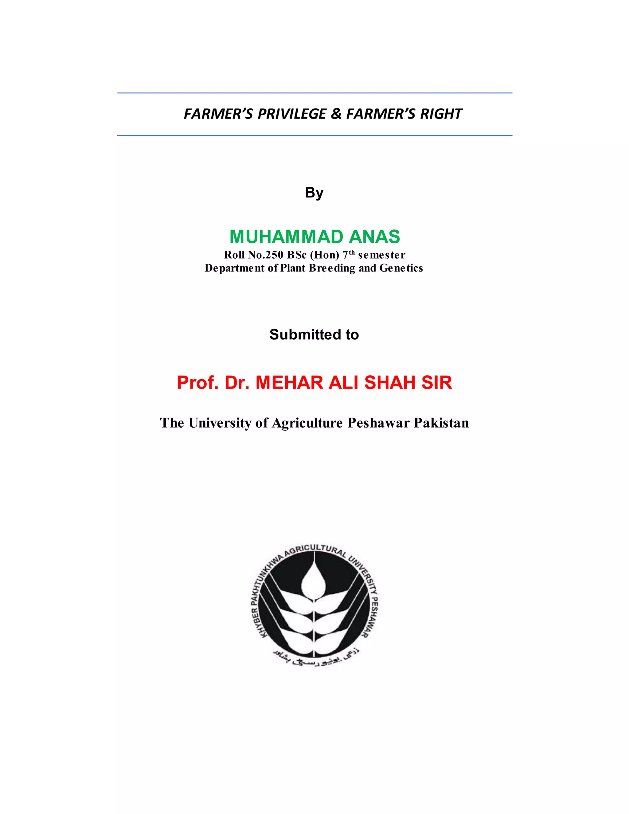 farmers rights and farmer privileges | DOCX