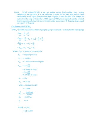 Assignment for calculating NPSH available and NPSH required | PDF