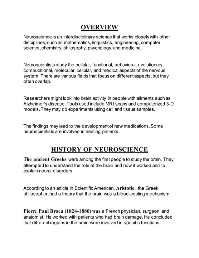 HISTORY OF NEUROSCIENCE | DOCX | Brain and Nervous System Disorders ...