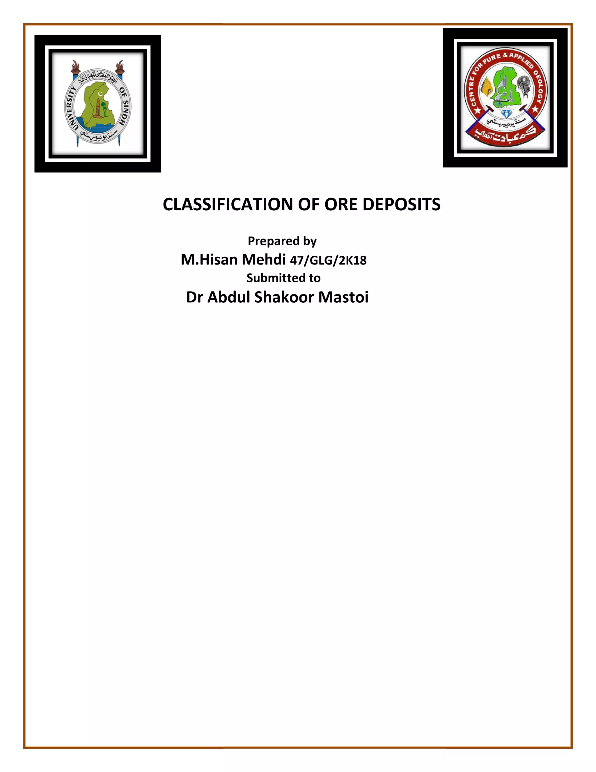 Classification of Ore Deposits | Economic Geology | PDF