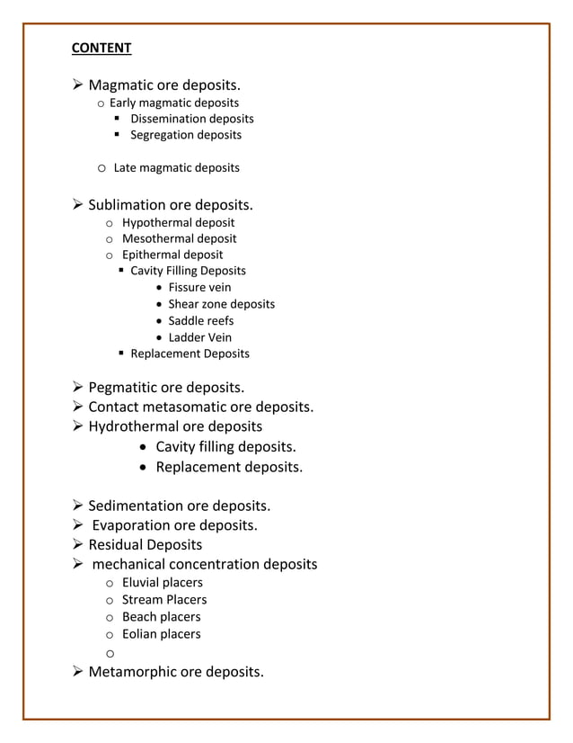 Classification of Ore Deposits | Economic Geology | PDF