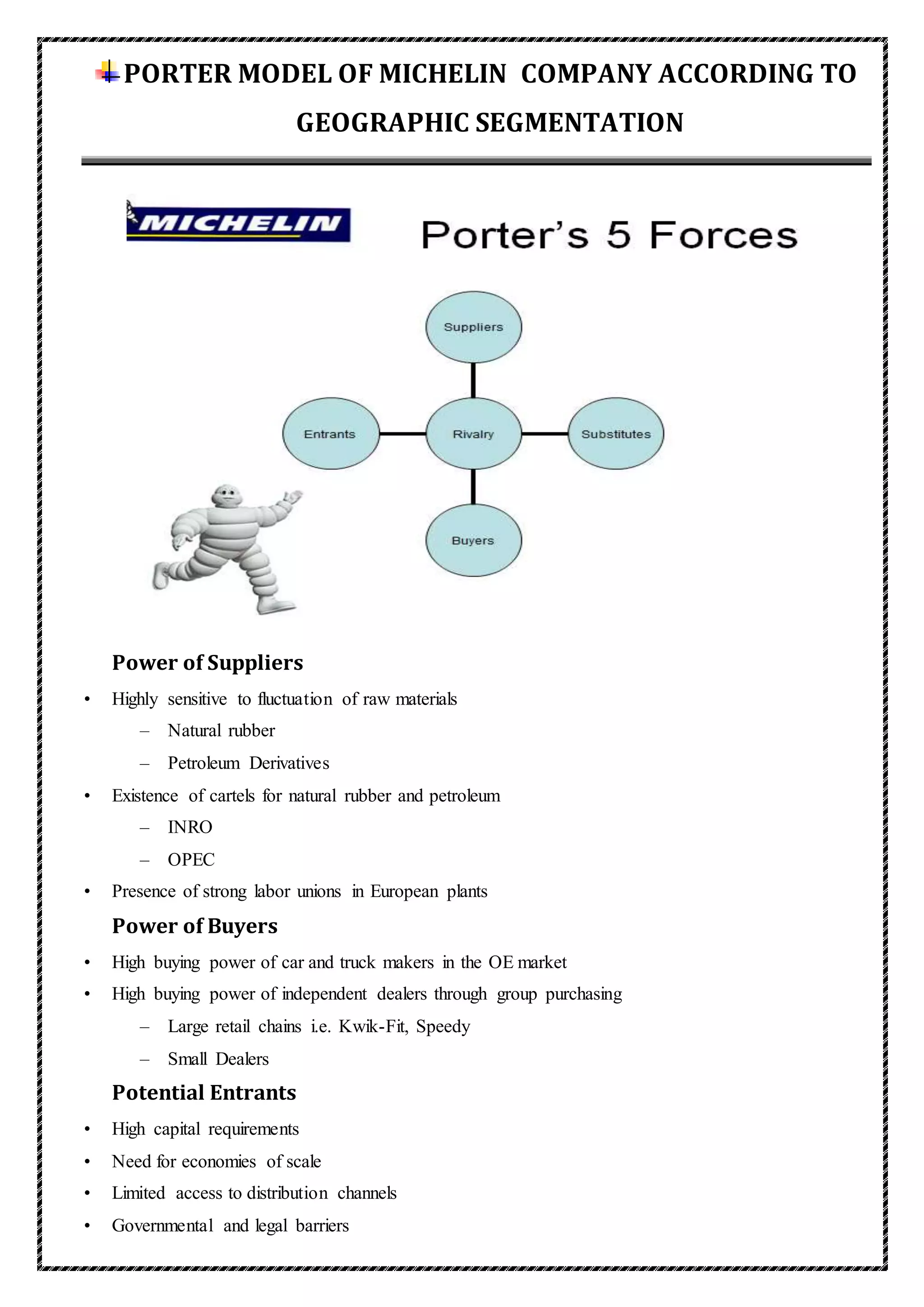 Assignment 2nd porter model of michelin company | PDF