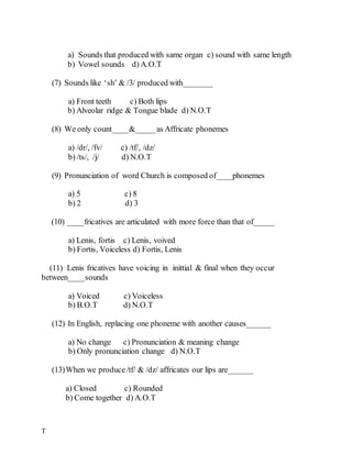 Phonetics and Phonology MCQS | DOCX