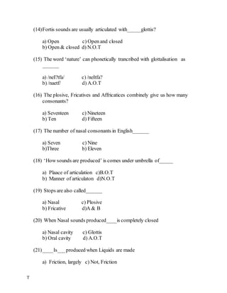 Phonetics and Phonology MCQS | DOCX