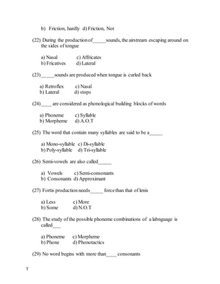 Phonetics and Phonology MCQS | DOCX