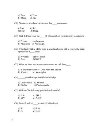 Phonetics and Phonology MCQS | DOCX