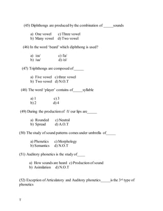Phonetics and Phonology MCQS | DOCX