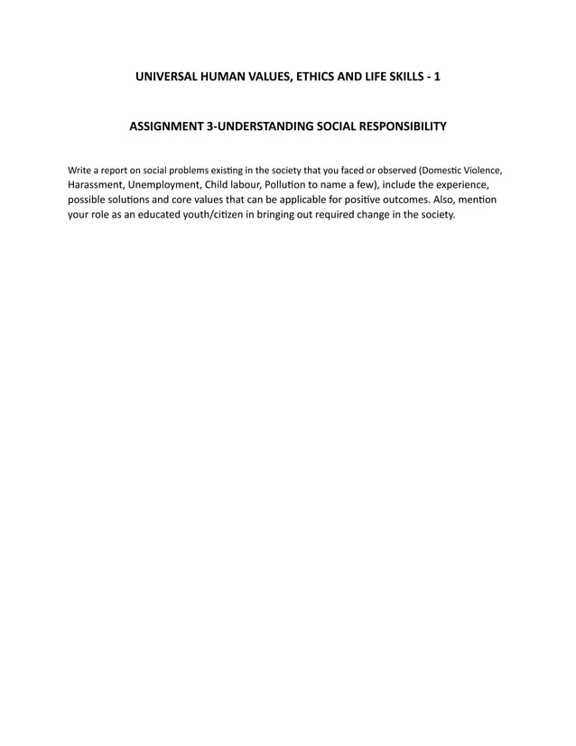 HUMAN VALUES AND ETHICS ASSIGNMENT FOR PRACTICE | DOCX
