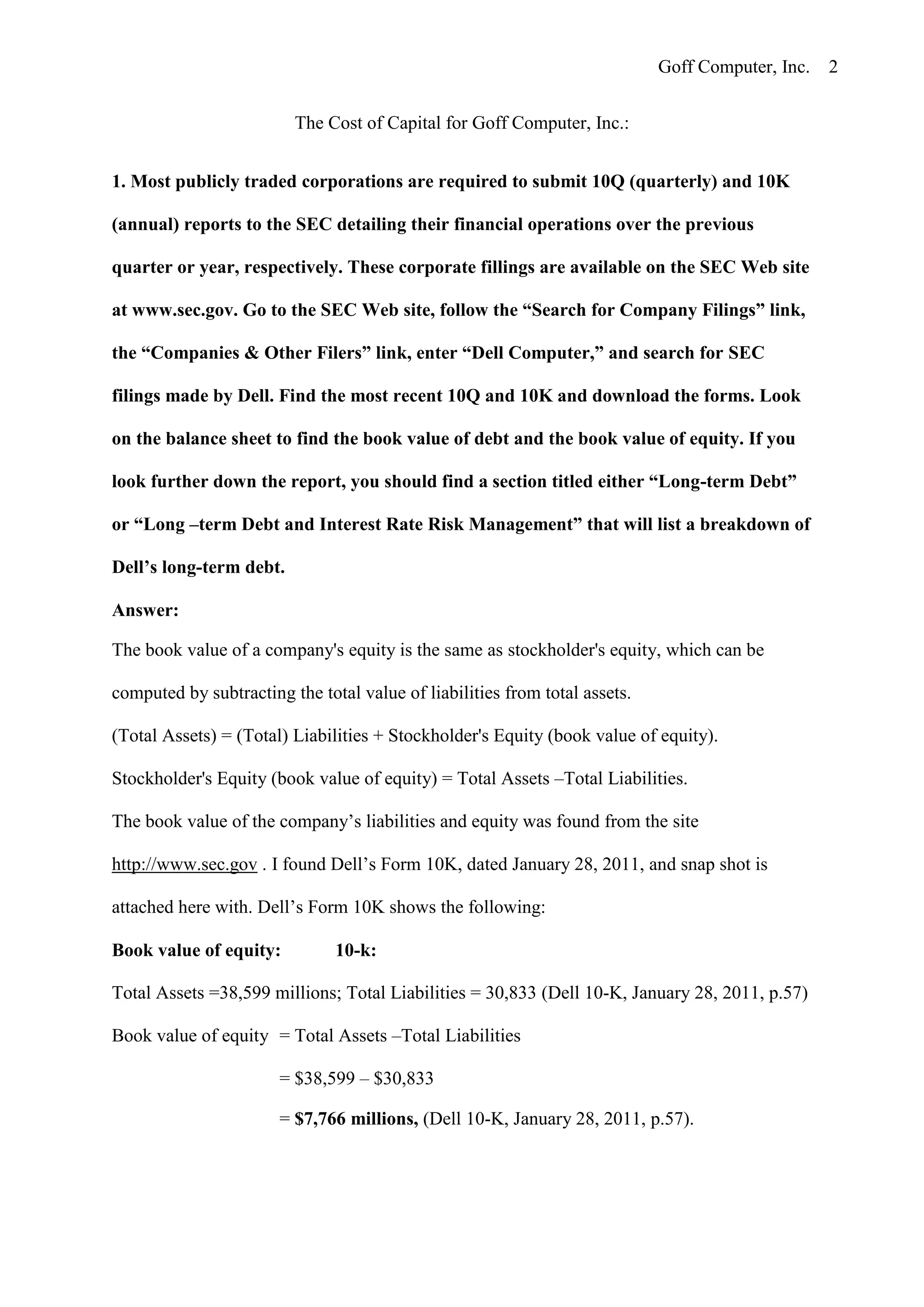 Assignment 3-week-3-the cost of capital for goff computer, inc-gm-dr ...