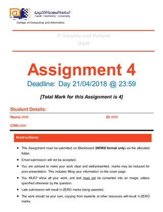 Assignment 4-it409-IT Security & Policies questions and answers | PDF