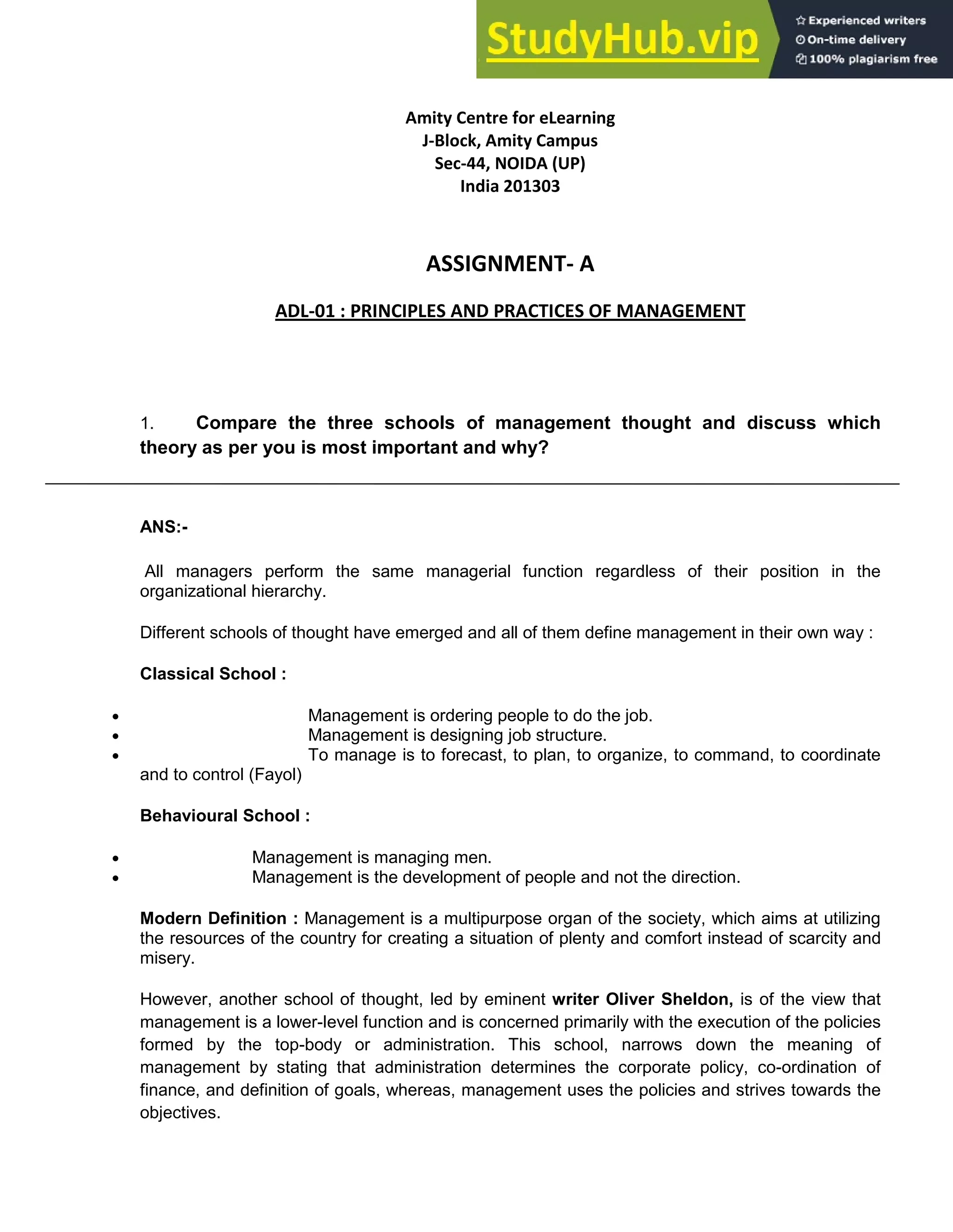 ASSIGNMENT-A ADL-01 PRINCIPLES AND PRACTICES OF MANAGEMENT.pdf ...